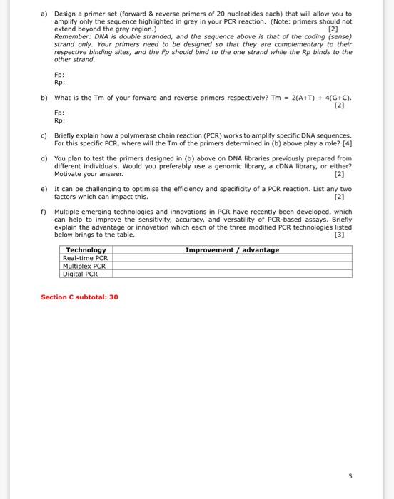 Solved Section C: Bioinformatics and PCR [30] RESOURCES: | Chegg.com