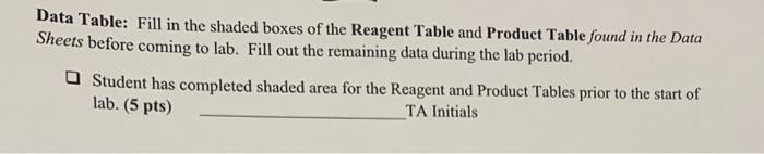 Data Table: Fill in the shaded boxes of the Reagent | Chegg.com