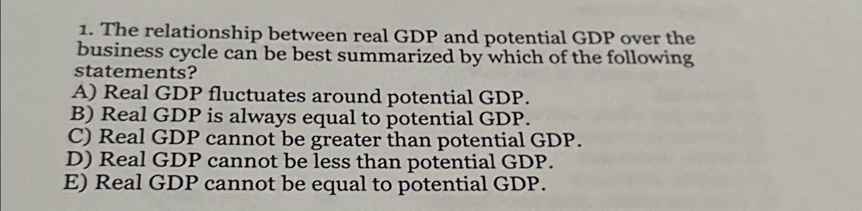 Solved The relationship between real GDP and potential GDP | Chegg.com