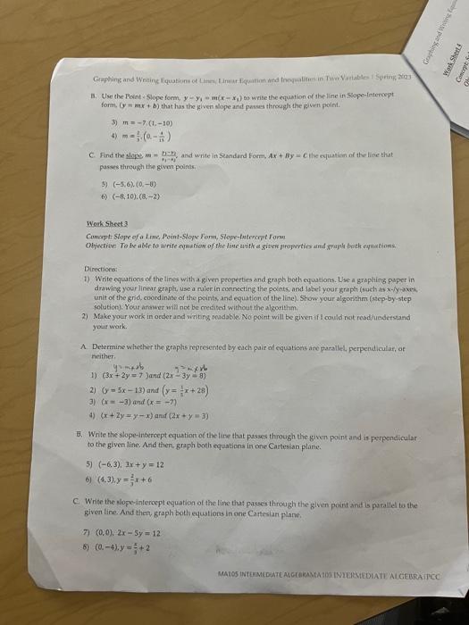 Solved Direction: 1) Graph a linear equation in | Chegg.com