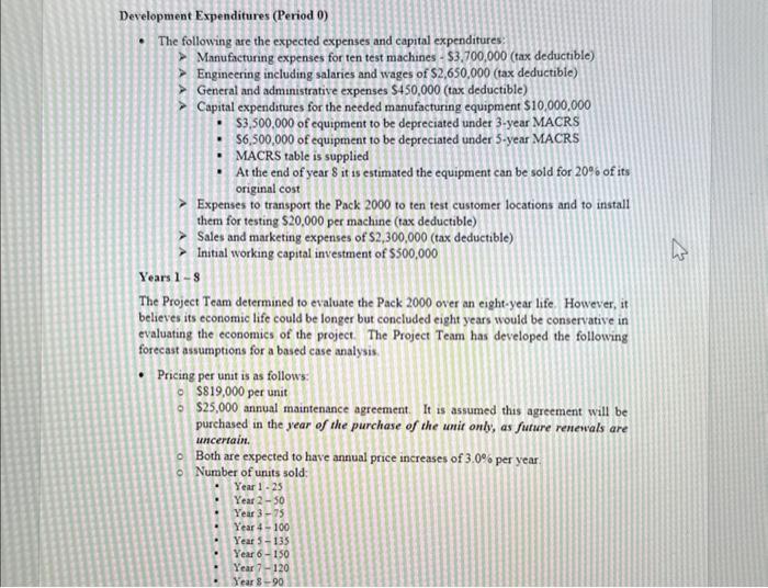 Solved Development Expenditures (Period 0) - The following | Chegg.com