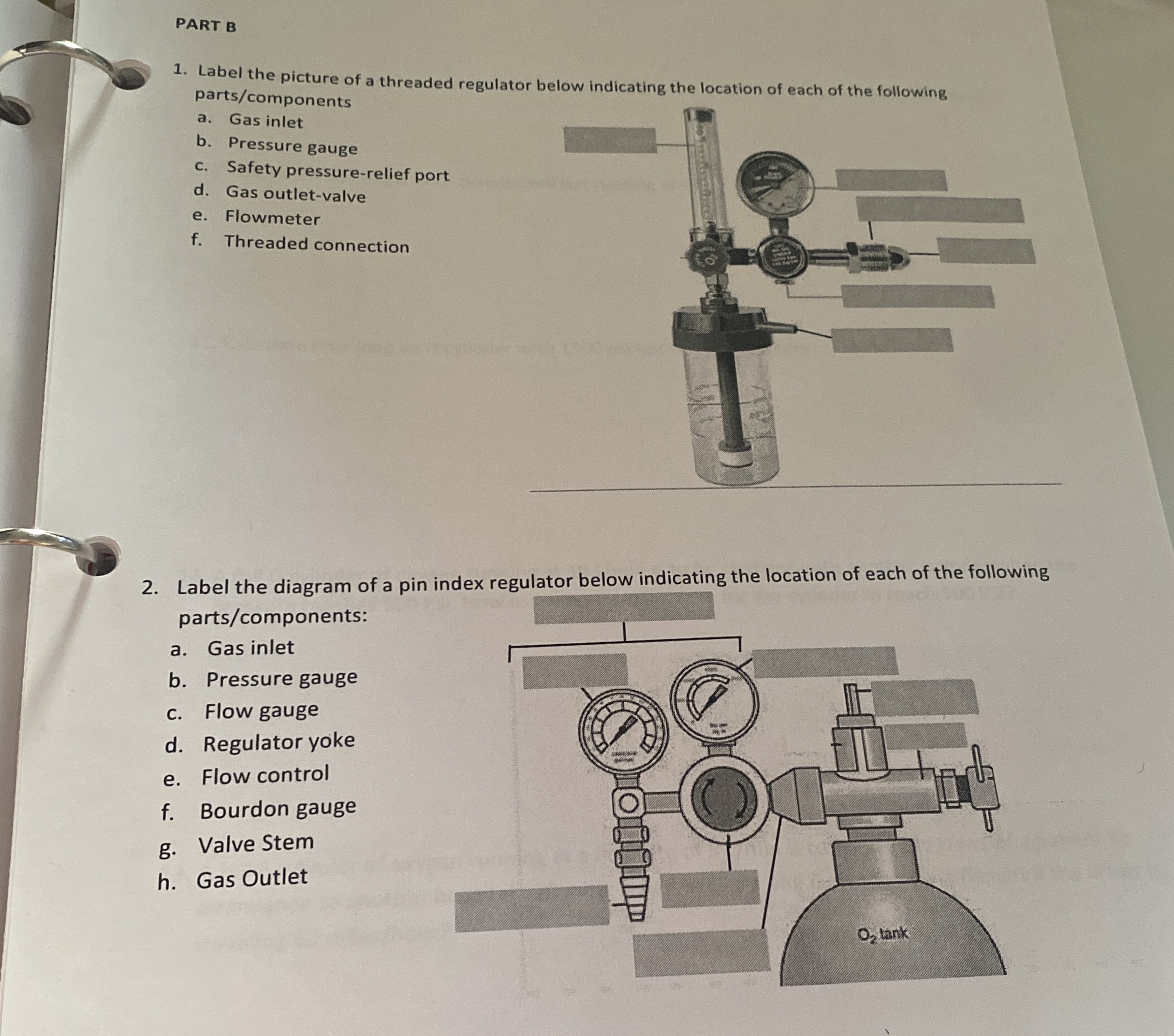 Solved PART BLabel the picture of a threaded regulator below | Chegg.com