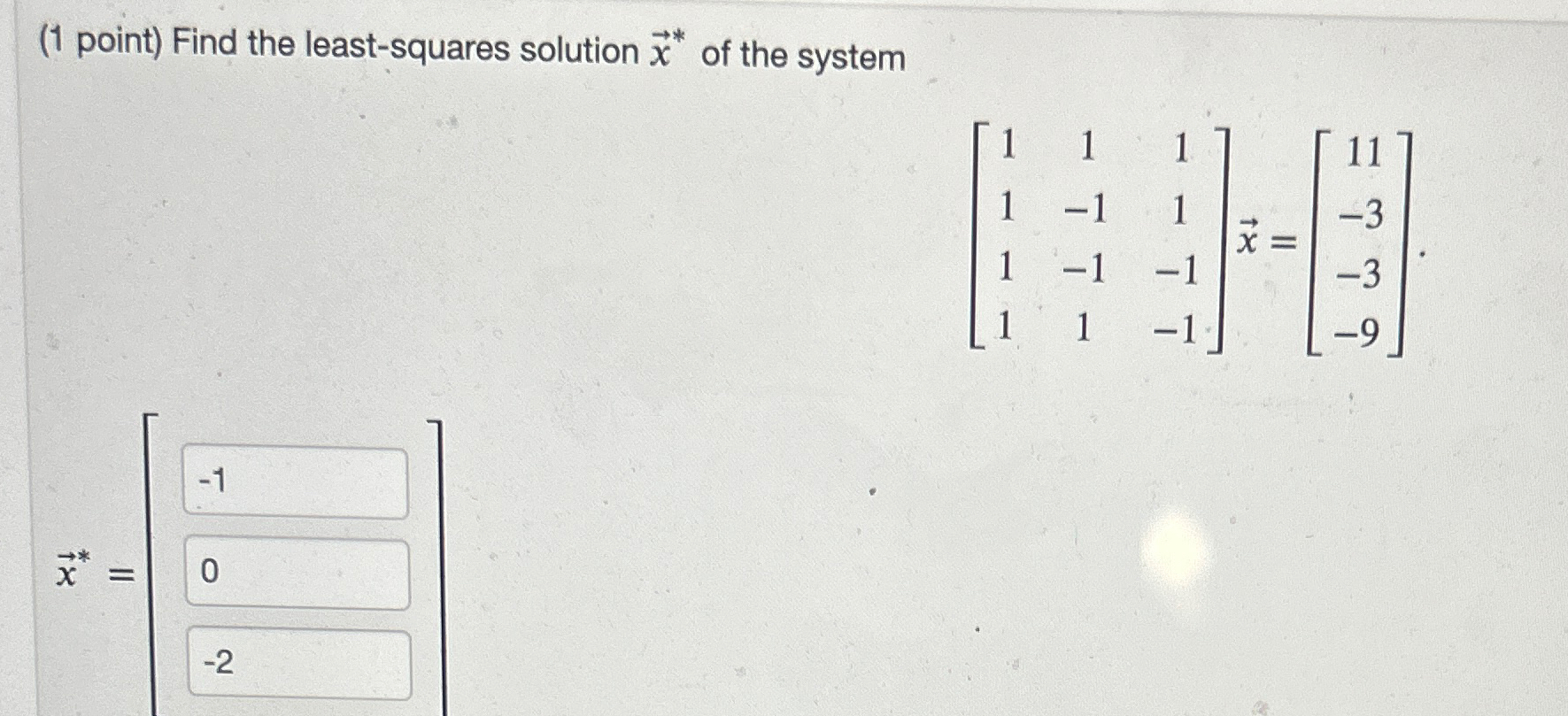 Solved (1 ﻿point) ﻿Find the least-squares solution vec(x)** | Chegg.com