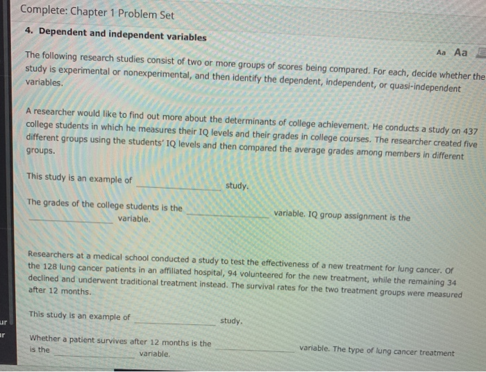 Solved Complete: Chapter 1 Problem Set 4. Dependent and | Chegg.com