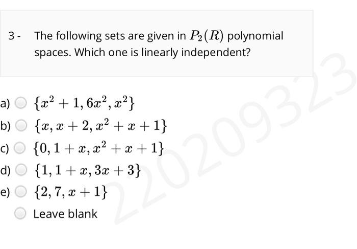 Solved 3 - The following sets are given in P2(R) polynomial | Chegg.com