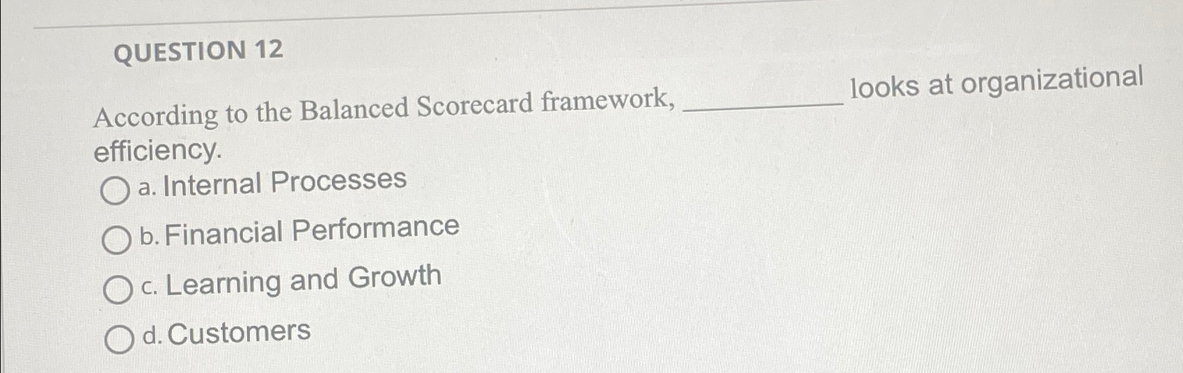 Solved QUESTION 12According to the Balanced Scorecard | Chegg.com