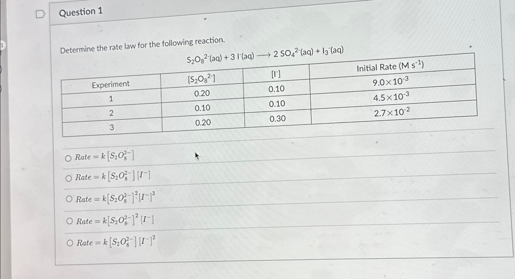Solved Question 1Determine the rate law for the following | Chegg.com