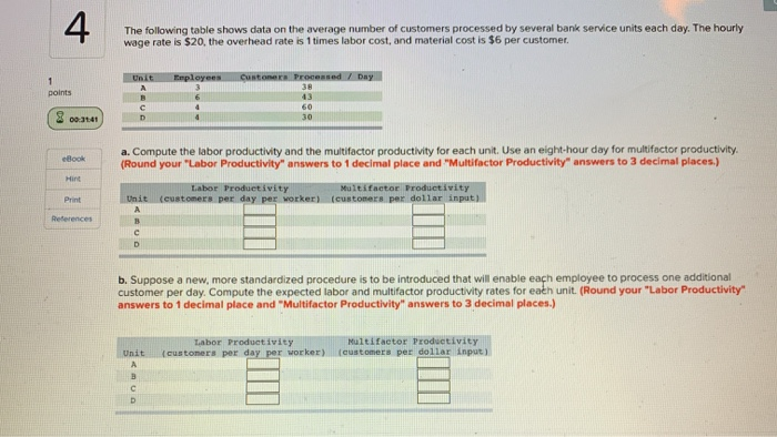 Solved The following table shows data on the average number | Chegg.com