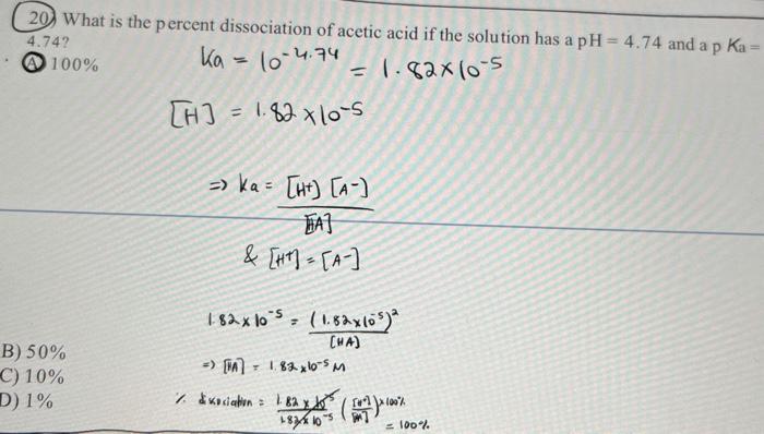 Solved 20.) What is the percent dissociation of acetic acid | Chegg.com