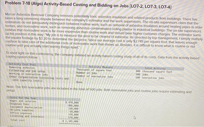 Solved Problem 7-18 (Algo) Activity-Based Costing and | Chegg.com