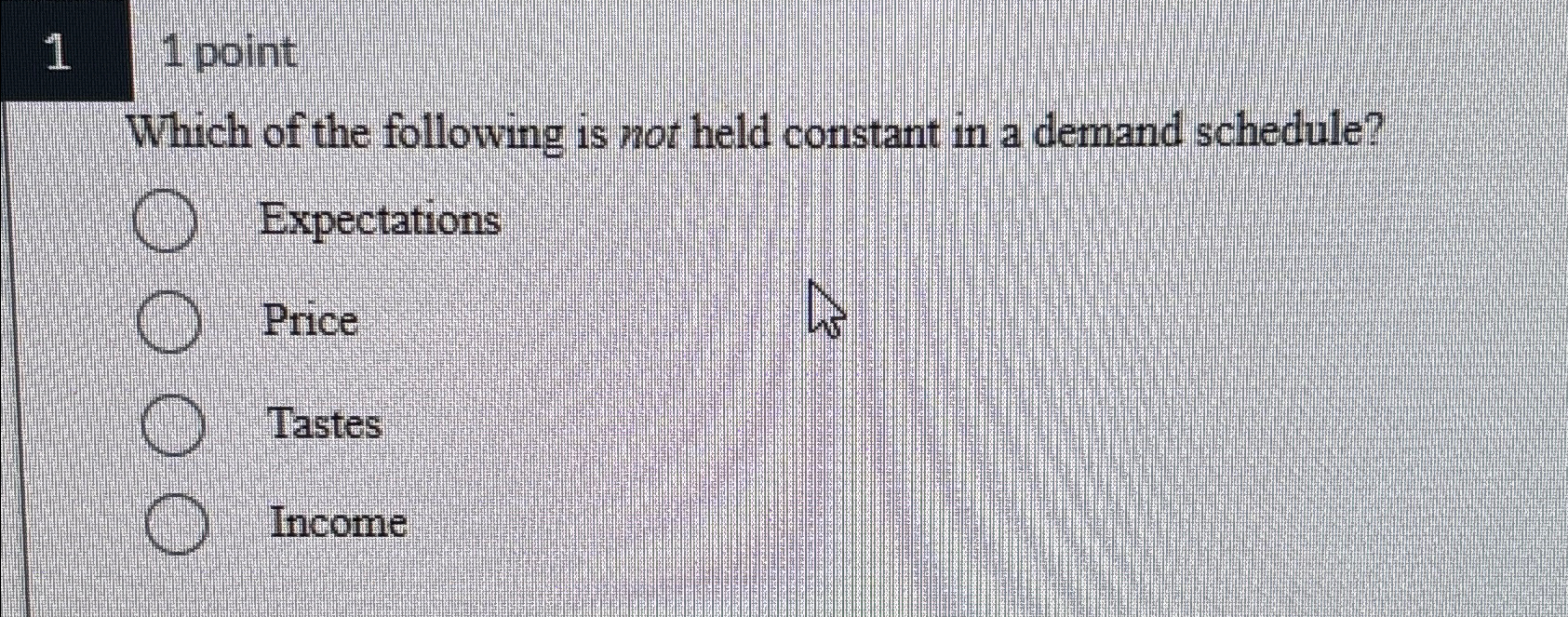Solved 11 ﻿pointWhich of the following is not held constant | Chegg.com