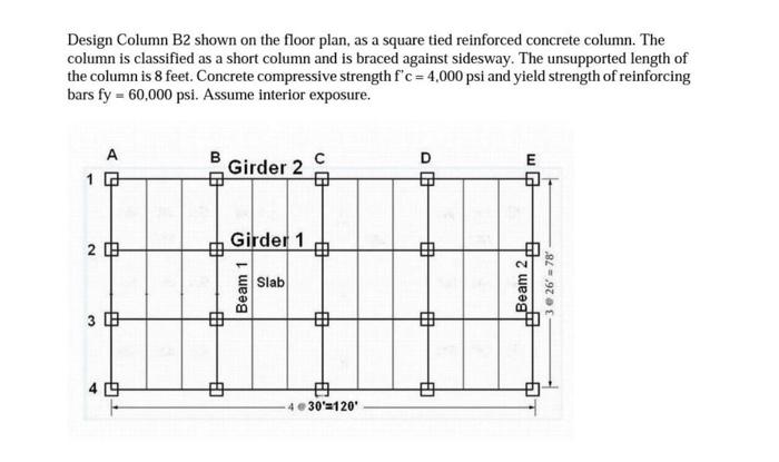Design Column B2 shown on the floor plan, as a square | Chegg.com