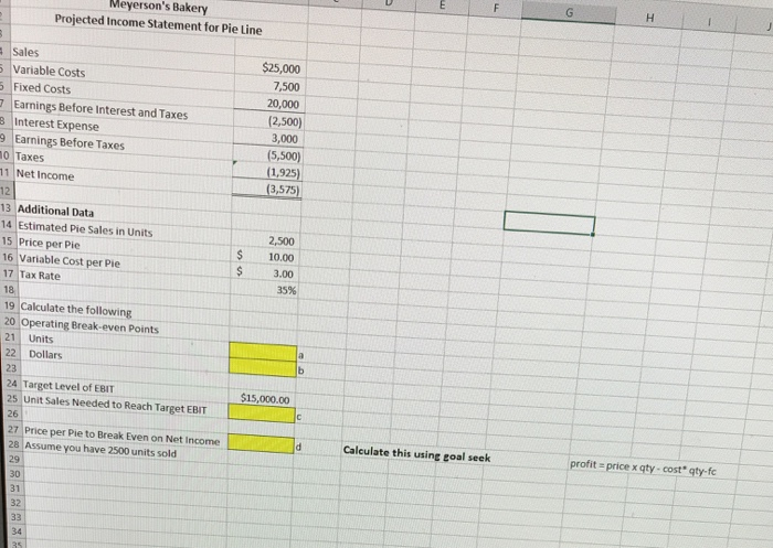 Solved F G H Meyerson's Bakery Projected Income Statement | Chegg.com