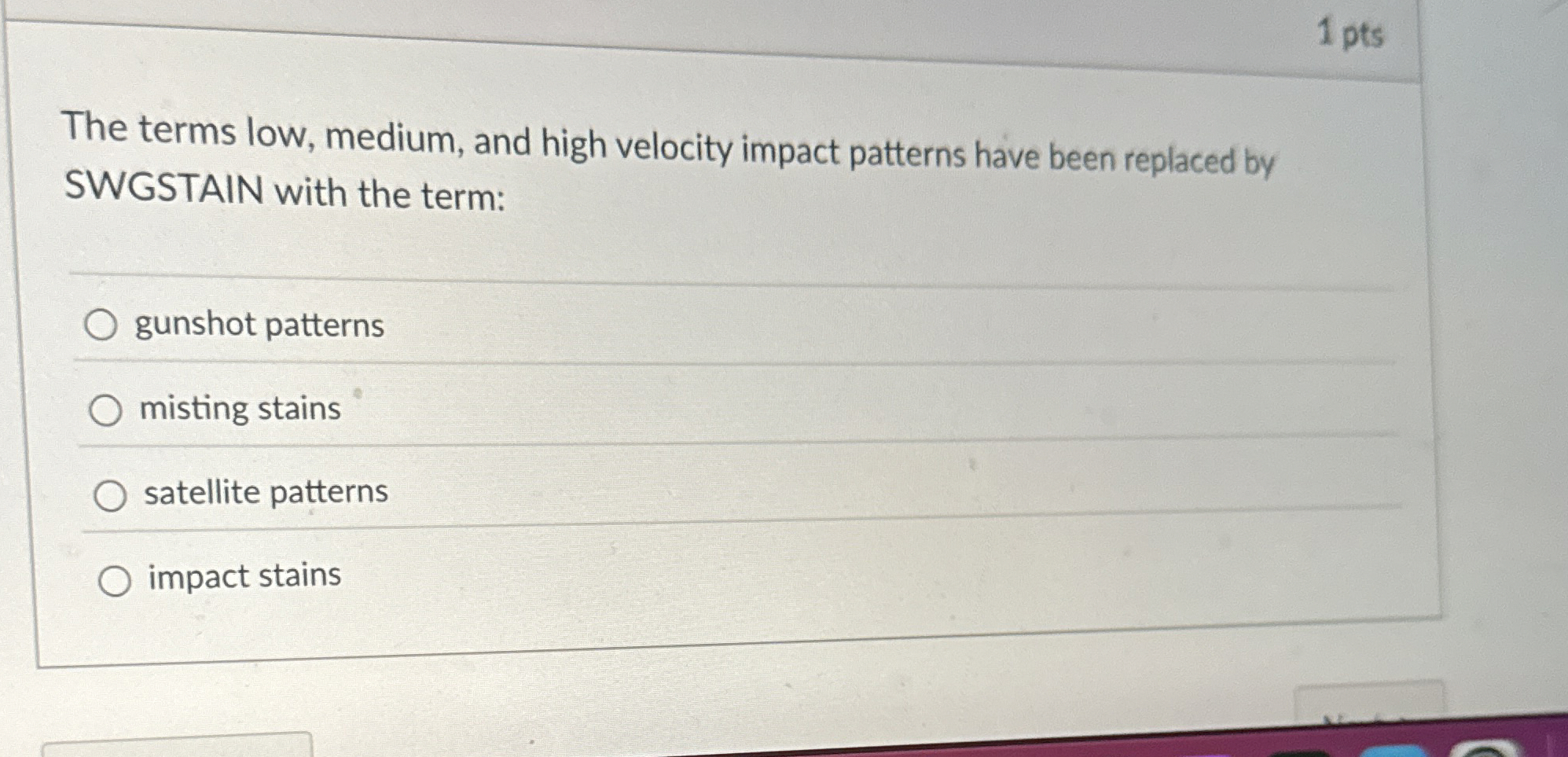 Solved 1 ﻿ptsThe terms low, medium, and high velocity impact | Chegg.com