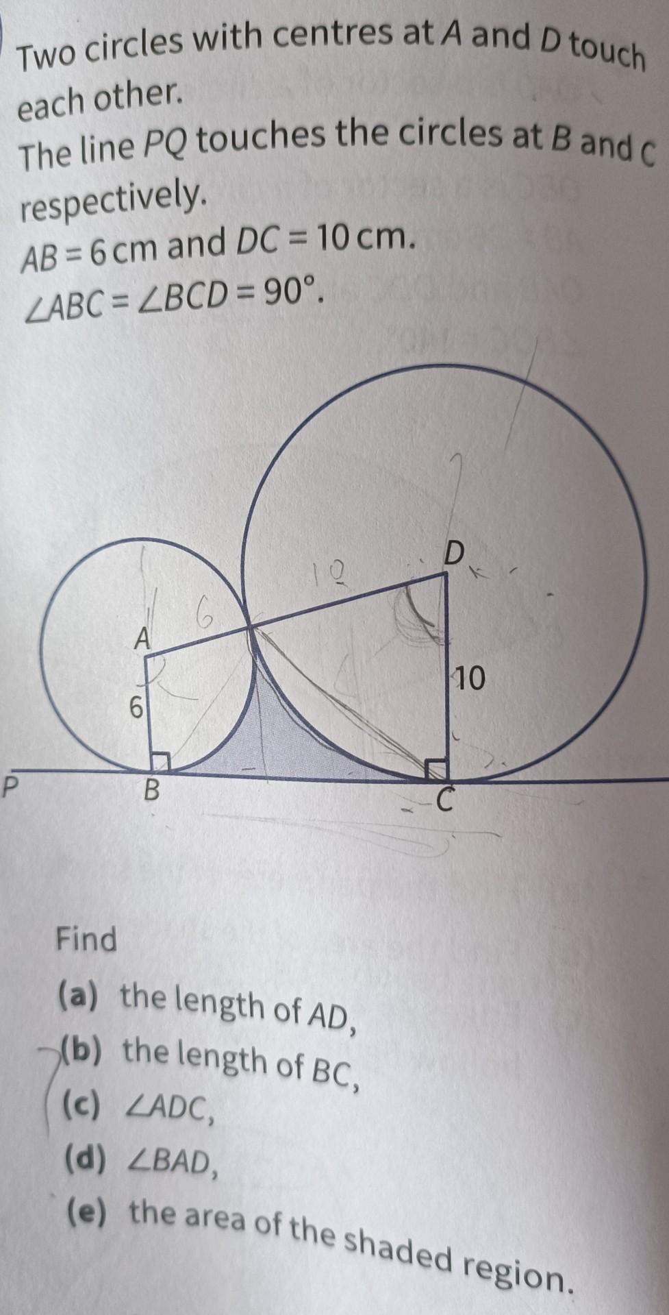 Solved Two circles with centres at A and D touch each other. | Chegg.com