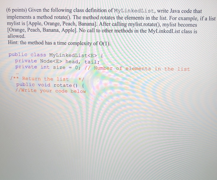 Solved (6 points) Given the following class definition of | Chegg.com