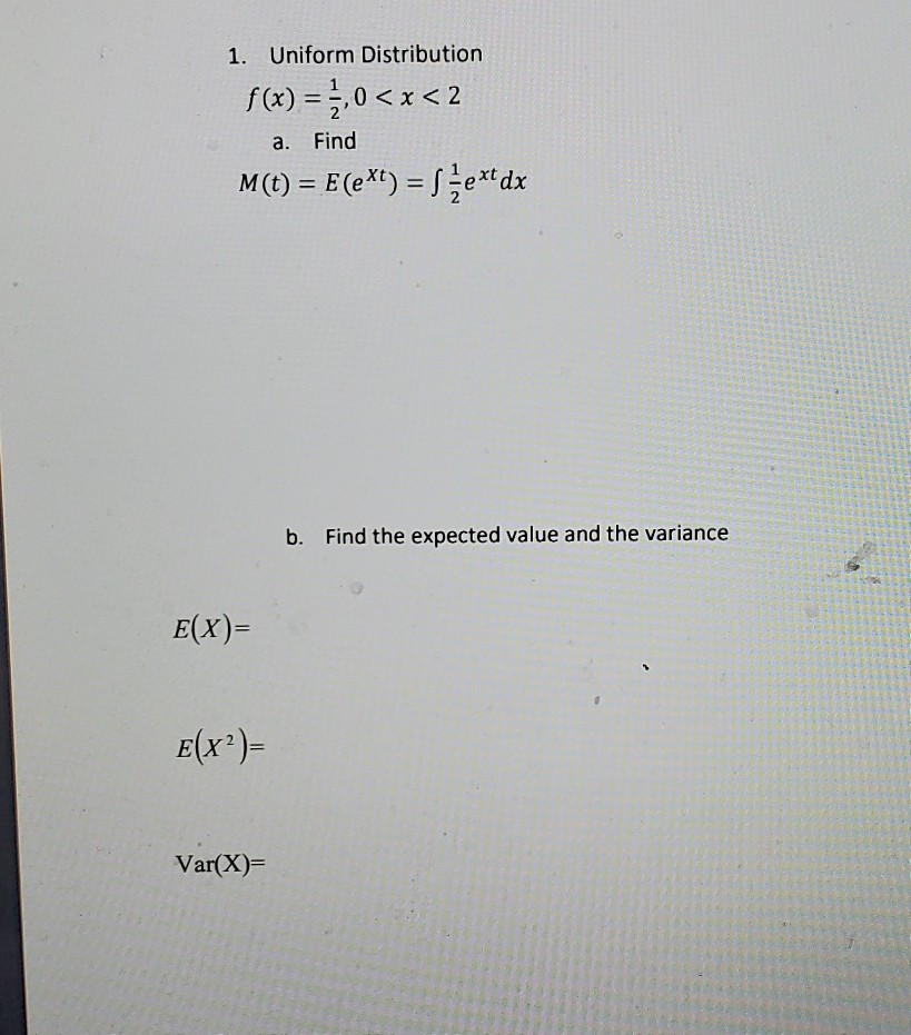 Solved 1. Uniform Distribution f(x) = 5,0 | Chegg.com