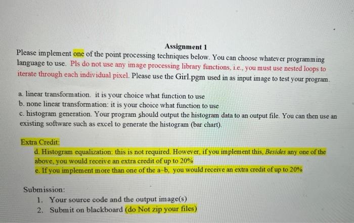 Solved Assignment 1 Please implement one of the point | Chegg.com