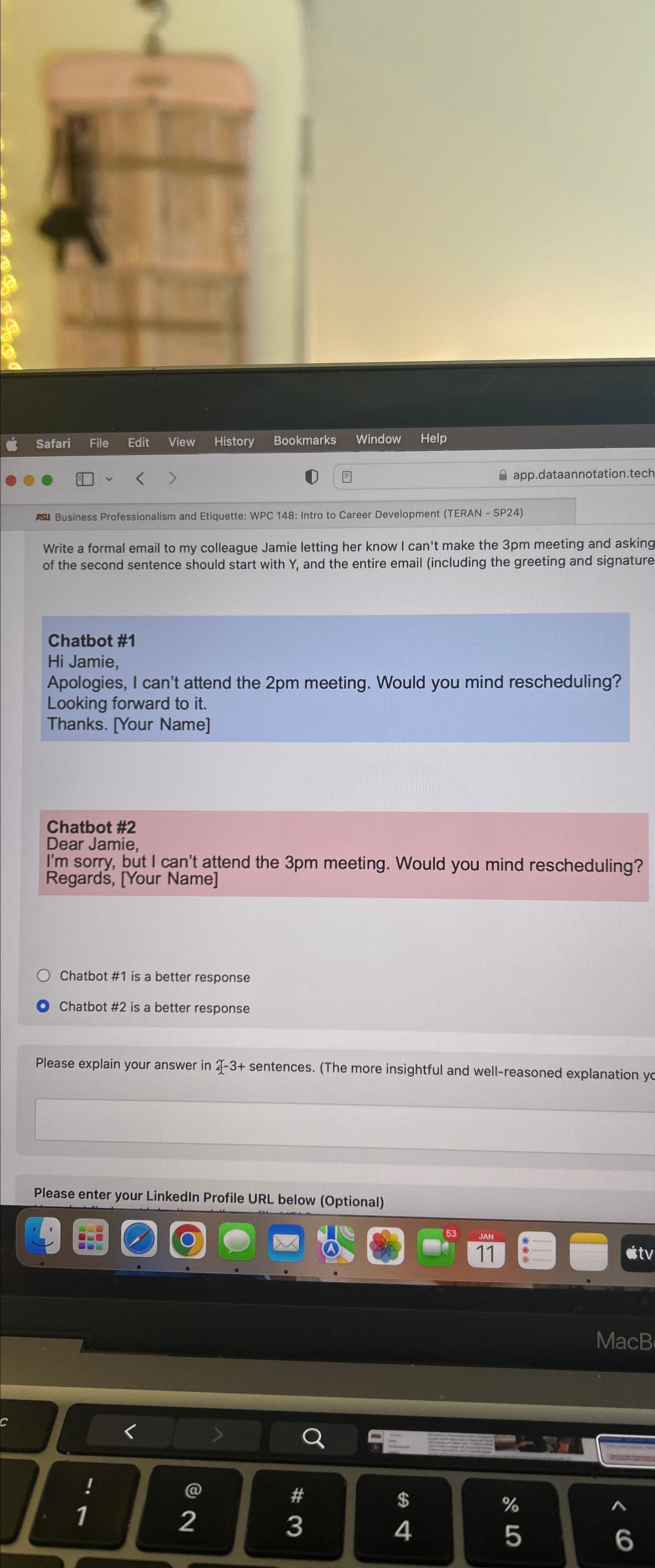Solved Chatbot #1Hi Jamie,Apologies, I can't attend the 2pm | Chegg.com