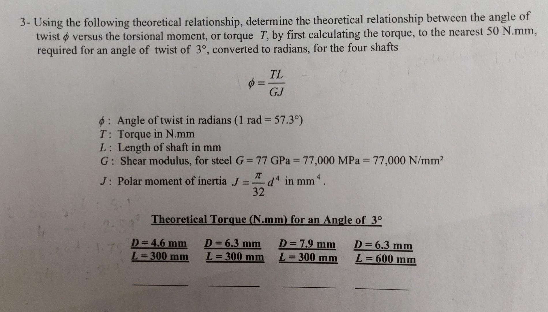 Solved 3- Using the following theoretical relationship, | Chegg.com