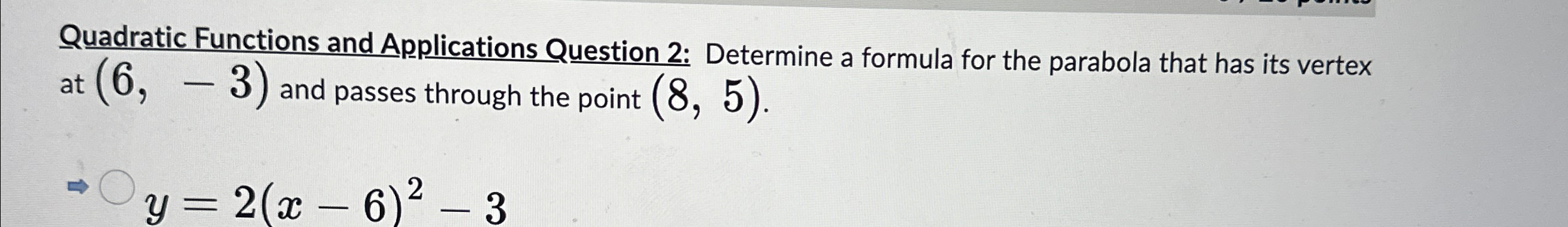 Solved Quadratic Functions and Applications Question 2: | Chegg.com
