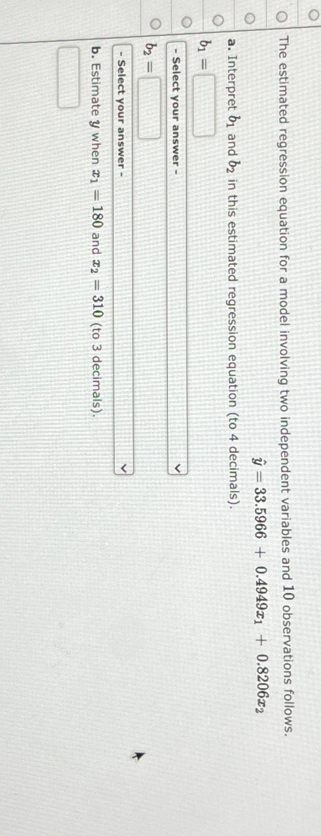 Solved The estimated regression equation for a model | Chegg.com
