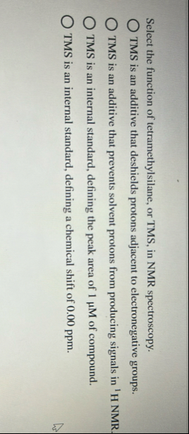 Solved Select the function of tetramethylsilane, or TMS, ﻿in | Chegg.com