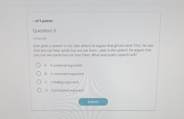 Solved of 5 ﻿pointsQuestion 33 ﻿triesleftfuan gives a speech | Chegg.com
