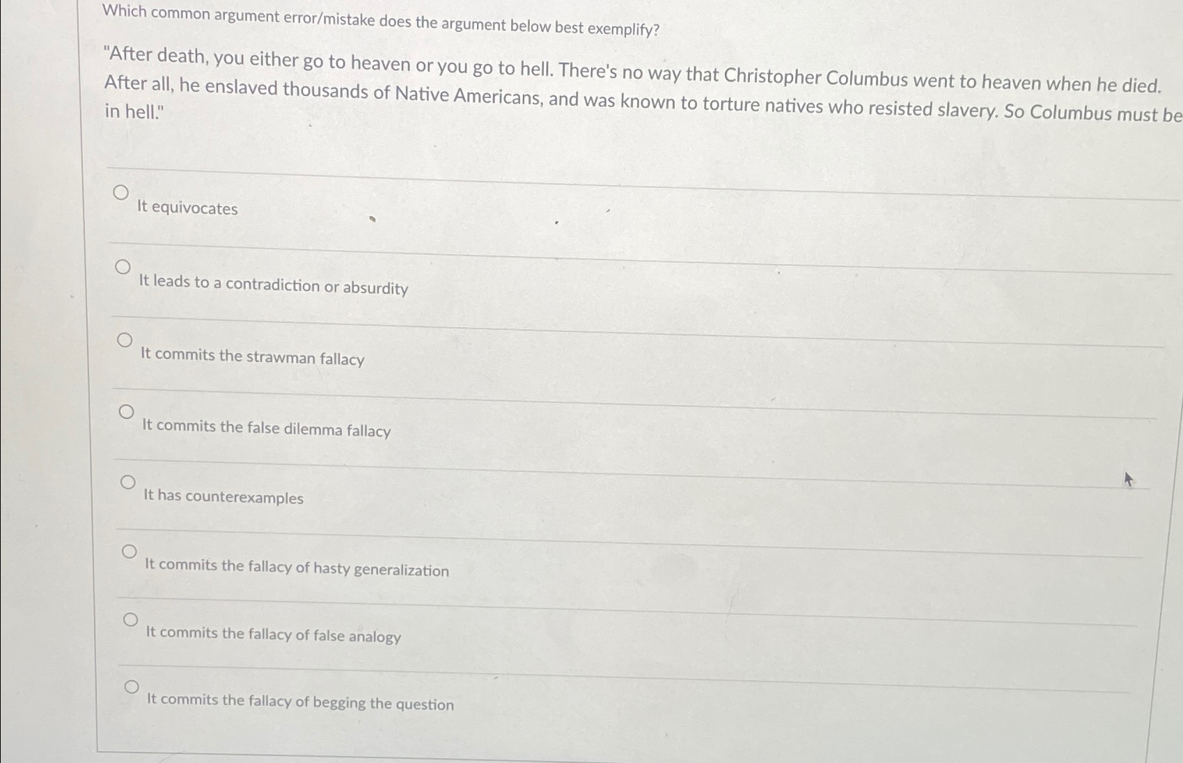 Solved Which common argument error/mistake does the argument | Chegg.com