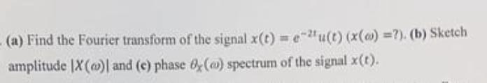 Solved (a) Find the Fourier transform of the signal x(t)= | Chegg.com