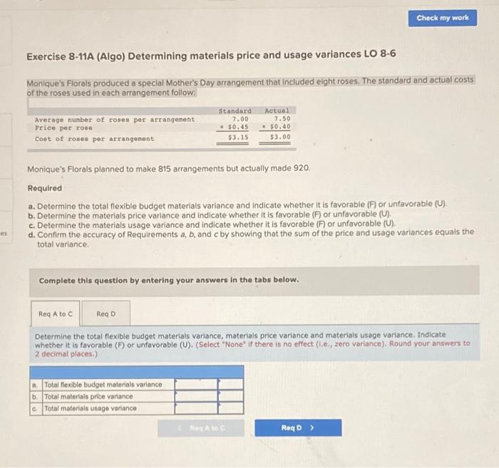 Solved Check my work Exercise 8-11A (Algo) Determining | Chegg.com