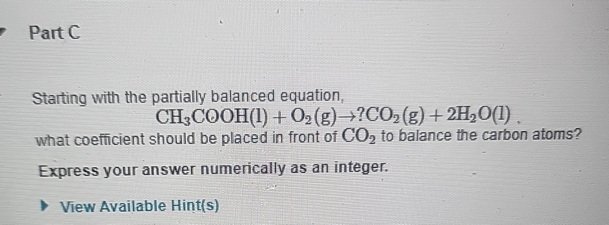 Solved Part CStarting with the partially balanced | Chegg.com