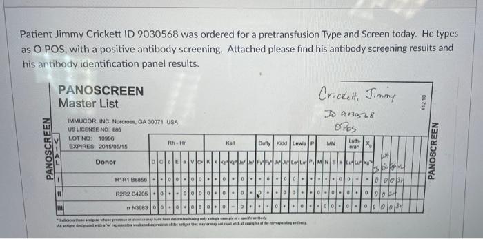 Solved Patient Jimmy Crickett ID 9030568 was ordered for a | Chegg.com