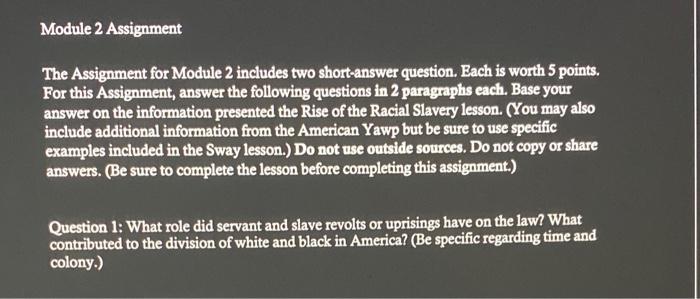 Module 2 Assignment The Assignment for Module 2 | Chegg.com