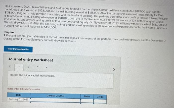 Solved On February 1, 2023. Tessa Williams and Audrey Xie | Chegg.com