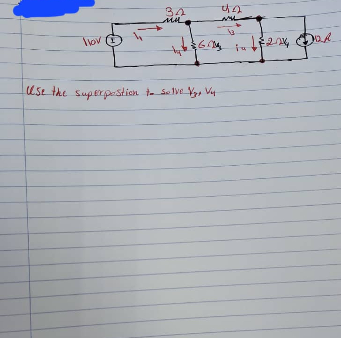 Solved Use the superpostion to solve V3,V4 | Chegg.com