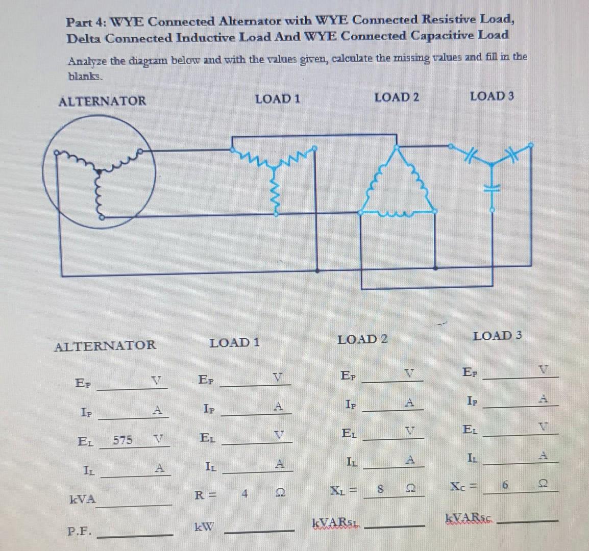 Solved Part 4: WYE Connected Alternator with WYE Connected | Chegg.com