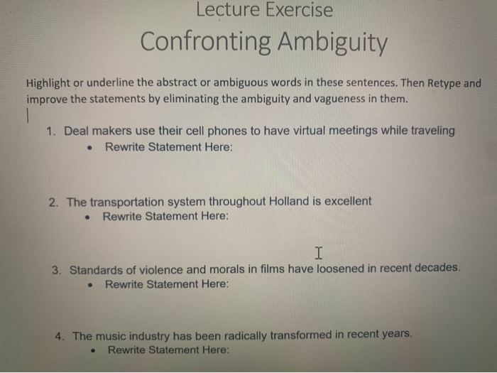 Lecture Exercise Confronting Ambiguity Highlight or | Chegg.com