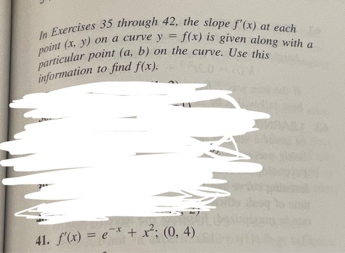 Solved In Exercises 35 through 42, the slope f′(x) at each | Chegg.com