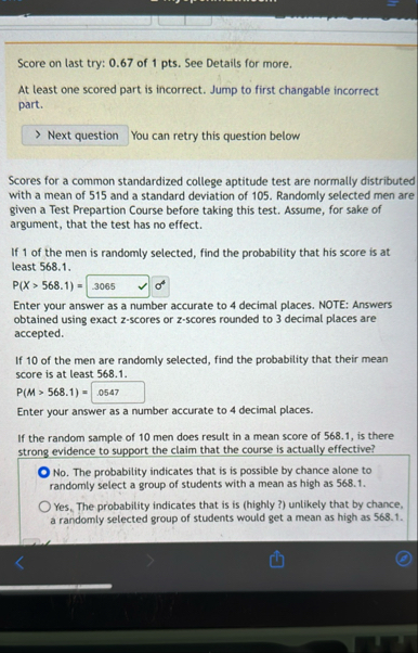 Solved Score on last try: 0.67 ﻿of 1 ﻿pts. ﻿See Details for | Chegg.com
