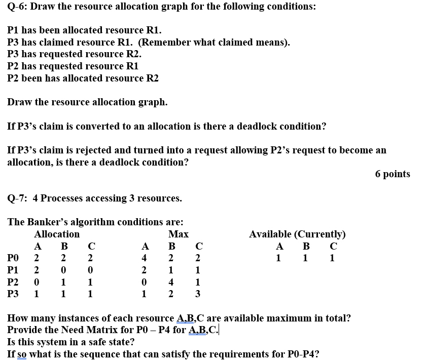 Solved Q-6: Draw the resource allocation graph for the | Chegg.com