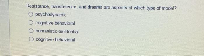 Solved Resistance, transference, and dreams are aspects of | Chegg.com
