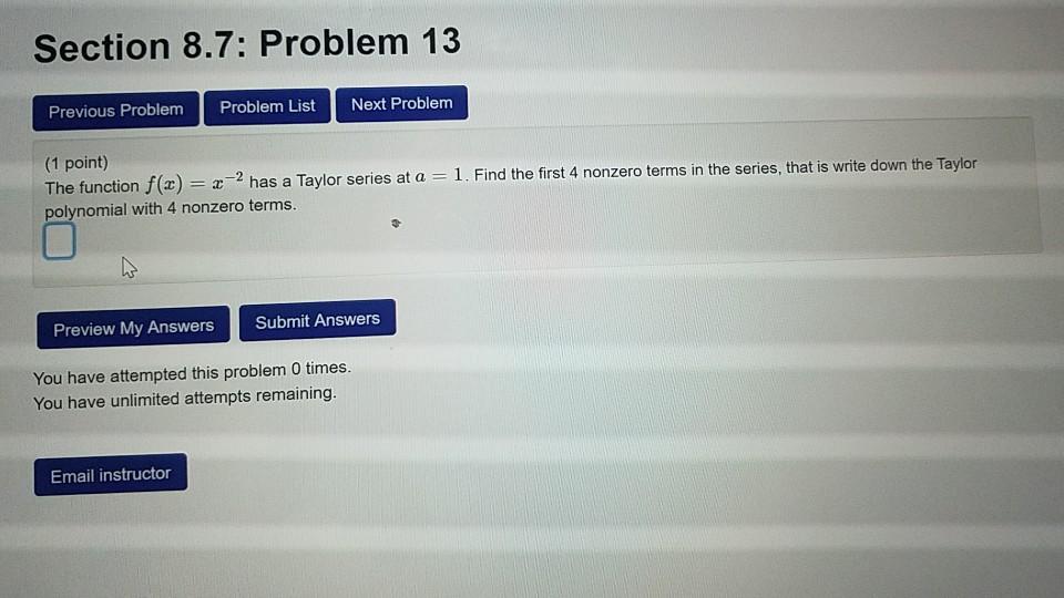 Solved Section 8.7: Problem 13 Previous Problem Problem List | Chegg.com