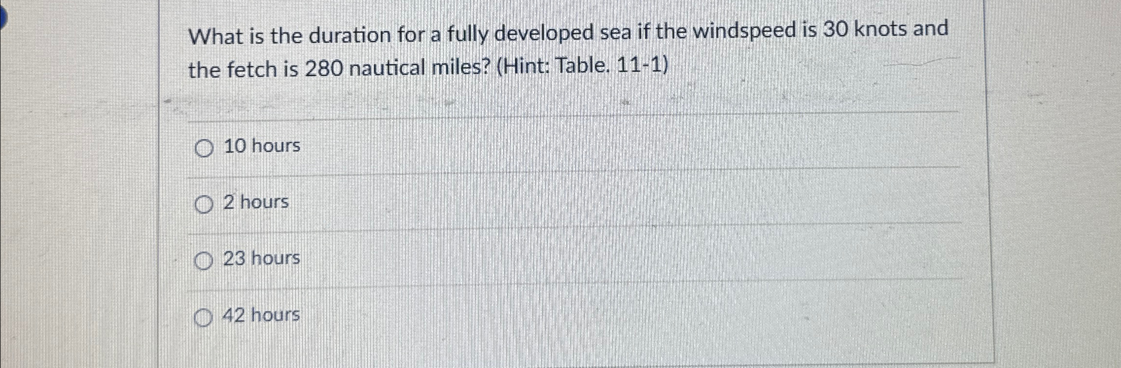 Solved What is the duration for a fully developed sea if the | Chegg.com
