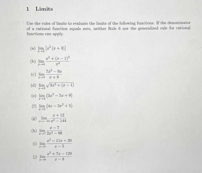 Solved Use the rules of limits to evaluate the limits of the | Chegg.com