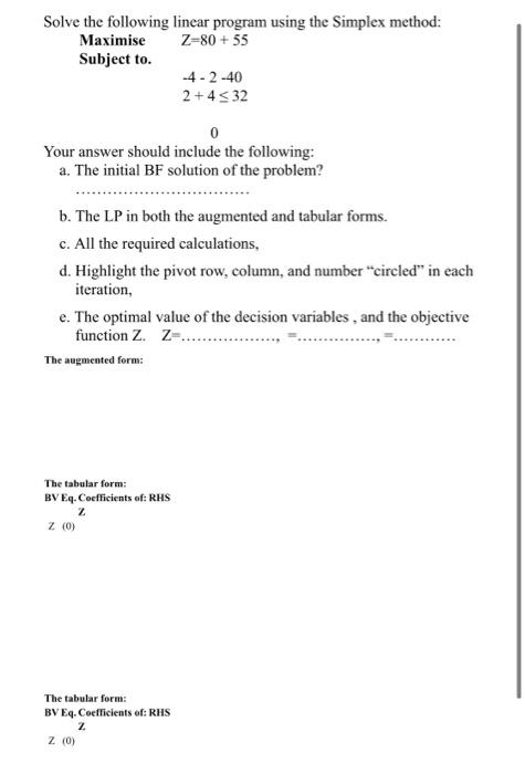 Solved Solve the following linear program using the Simplex | Chegg.com