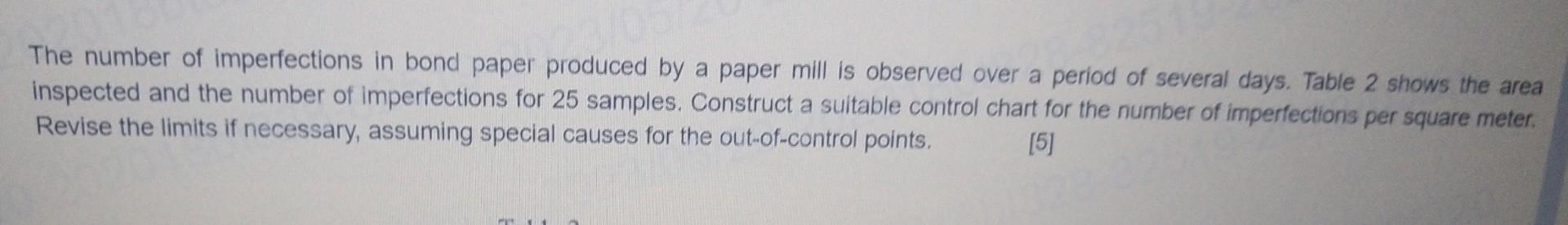 Solved The number of imperfections in bond paper produced by | Chegg.com