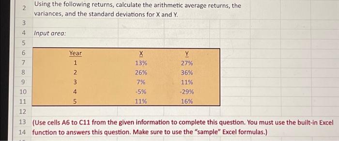Solved 2 3 4 Using the following returns, calculate the | Chegg.com