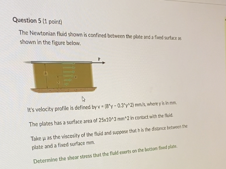 Solved Question 5 (1 ﻿point)The Newtonian fluid shown is | Chegg.com