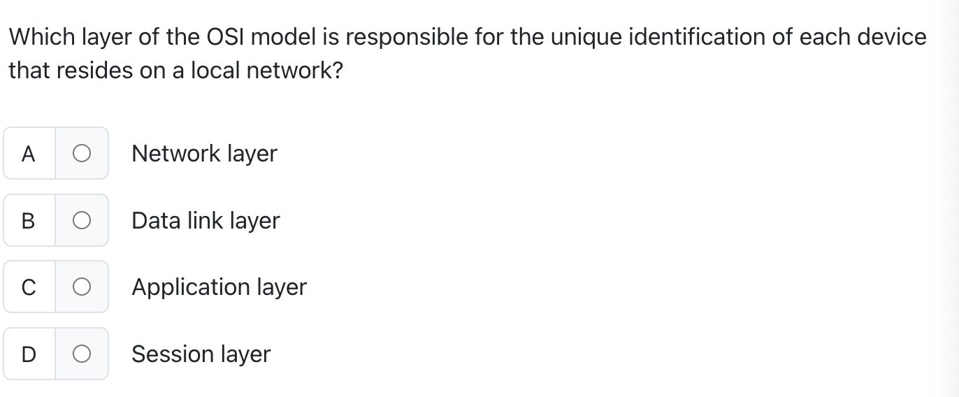 Solved Which layer of the OSI model is responsible for the | Chegg.com